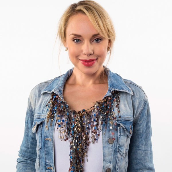 Rustic Boho Blue Beige Scarf - ScarfLady