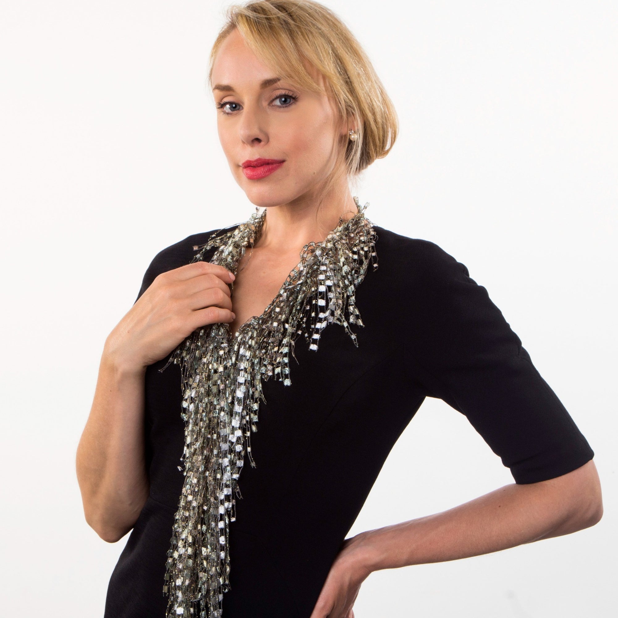 Off-White Pearl Necklace Scarf - ScarfLady
