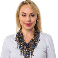 Rustic Boho Blue Beige Scarf - ScarfLady